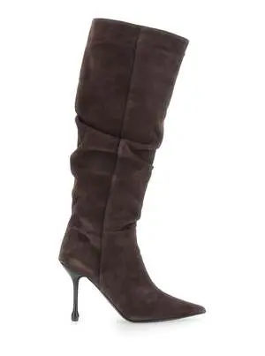 LEPLAIN Knee-high Suede Boots With 90 Heel - Brown