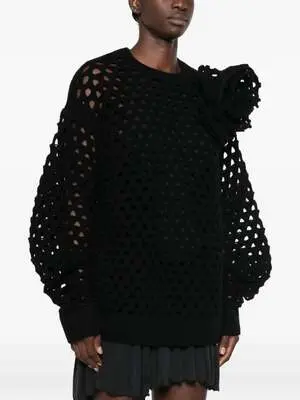 Blumarine Openwork Wool Roundneck With 3d Rose - Multicolor
