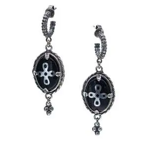 GEM KINGDOM Cross Earrings Black - Black/silver