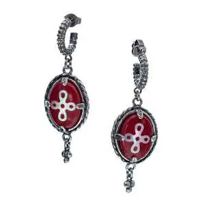 GEM KINGDOM Cross Earrings Red - Red/silver