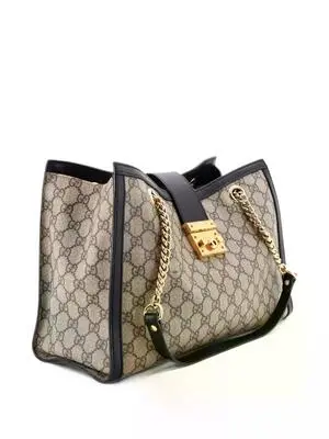 Gucci Padlock Chain Gg Coated Canvas With Leather Medium Tote Bag