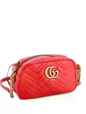 Gucci Gg Marmont Shoulder Bag Matelasse Leather Small Crossbody Bag - Red