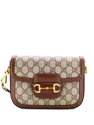 Gucci Horsebit 1955 Shoulder Bag Gg Coated Canvas With Leather Mini Crossbody Bag - Brown