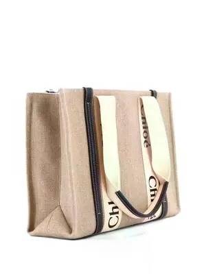 Chloé Woody Canvas With Leather Medium Tote Bag - Neutrals