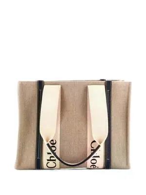 Chloé Woody Canvas With Leather Medium Tote Bag - Neutrals