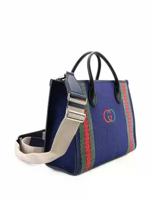 Gucci Interlocking G Web Embroidered Canvas Medium Tote Bag - Blue
