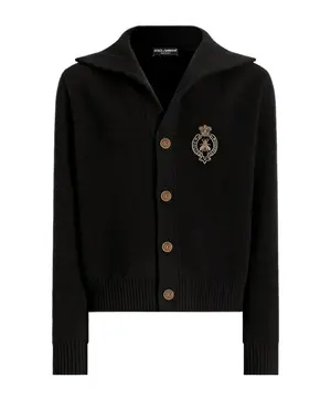 Dolce & Gabbana Virgin Wool Cardigan With Embroidery - Black
