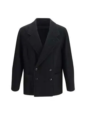 LEMAIRE Short Double-breasted Wool And Alpaca Coat - Black