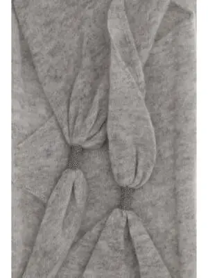Brunello Cucinelli Cashmere Scarf With Monile Details - Gray