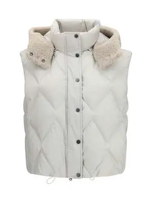 Brunello Cucinelli Padded Vest With Shearling Hood - Gray