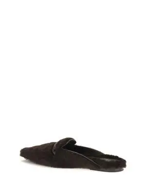 Brunello Cucinelli Shearling Ballerinas With Precious Bar - Brown