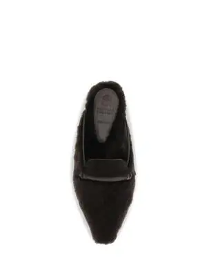 Brunello Cucinelli Shearling Ballerinas With Precious Bar - Brown
