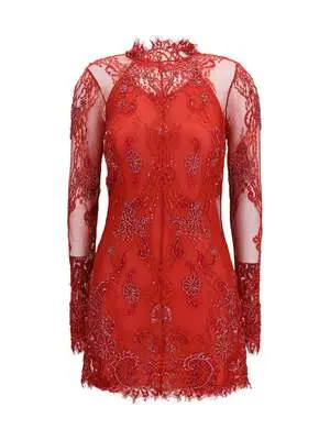Blumarine Embroidered Lace Mini Dress - Red