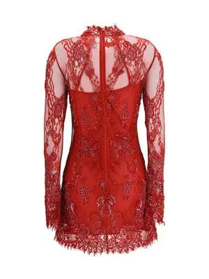 Blumarine Embroidered Lace Mini Dress - Red