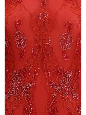 Blumarine Embroidered Lace Mini Dress - Red