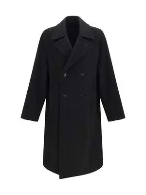 LEMAIRE Short Double-breasted Wool And Alpaca Coat - Black