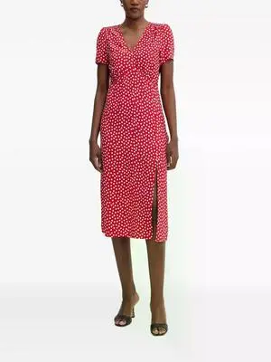 MORGAN Polka-dot V-neck Midi Dress - Red