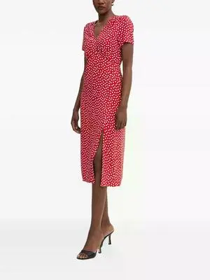 MORGAN Polka-dot V-neck Midi Dress - Red