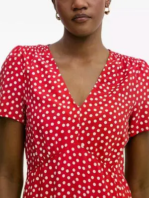 MORGAN Polka-dot V-neck Midi Dress - Red