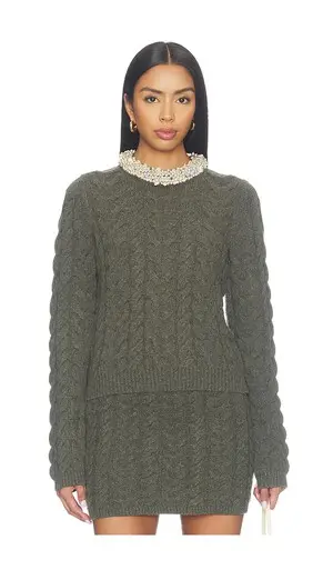 Ulla Johnson Marlie Cropped Knit Pullover With Embellishment In Green - Militaire