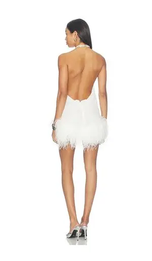 BRONX BANCO Halter Neck Mini Dress With Feather Trim