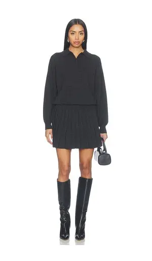 Alexander Wang Long Sleeve Polo Dress With Heat Pressed Skirt In Grey - Graphite