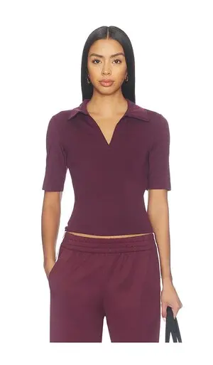 Beyond Yoga Sport Active V-neck Polo Top In Burgundy - Cabernet