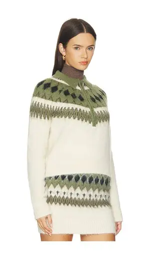 Susana Monaco Fair Isle Sweater Half Zip Sweater In Ivory