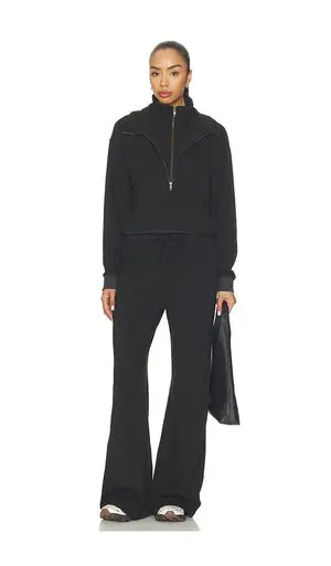 BOBI Double Zip Funnel Neck Pullover In Black