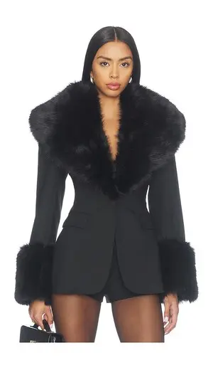 Naked Wardrobe Suiting Faux Fur Blazer - Black