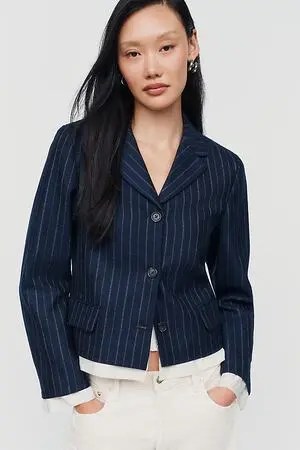 Rag & Bone Lawrence Wool Blend Cropped Blazer Jacket - Navy