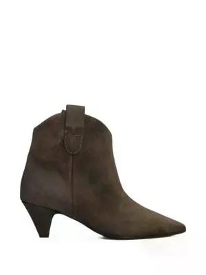 ANNA F. Pointed-toe Suede Ankle Boots - Brown