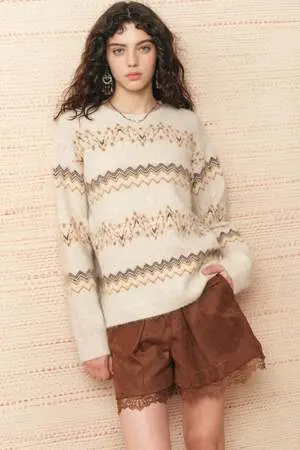 Fabrique Audrey Fair Isle Sweater In Wool Blend - Multicolor