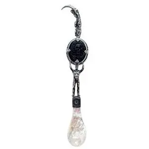GEM KINGDOM Caviar Spoon Sterling Silver Skull Cameo - Silver/black