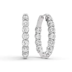 SEREIA OFFICIAL 14k Gold Signature Earrings 4 Ct Oval In & Out Hoops White Gold - Silver