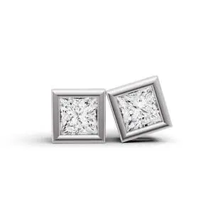 SEREIA OFFICIAL 14k Gold Studs 0.25 Carat Earrings Princess Bezel White Gold - Silver