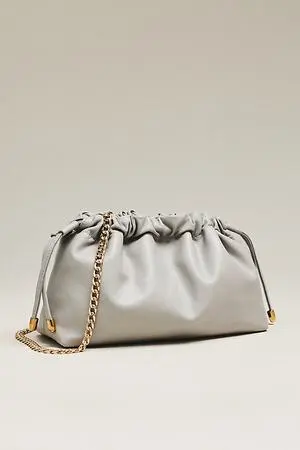 Maeve Cched Leather Clutch - Grey