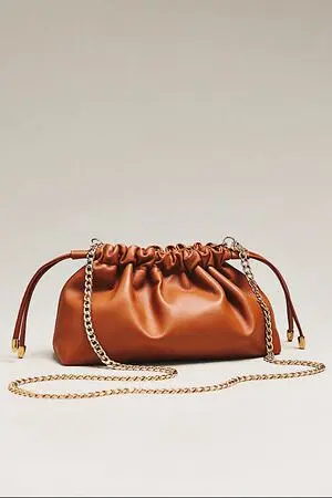 Maeve Cched Leather Clutch - Saddle