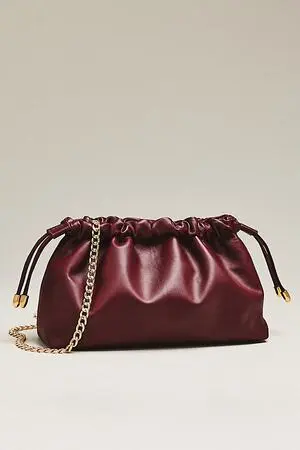 Maeve Cched Leather Clutch - Wine