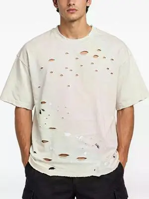 WARMAN Distressed Paint-splatter T-shirt - Neutrals