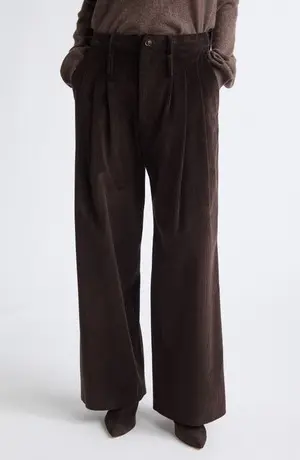 JAMIE HALLER Triple Pleat Wide Leg Corduroy Trousers
