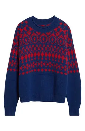 JAMIE HALLER The Fair Isle Cashmere Crewneck Sweater - Navy/red