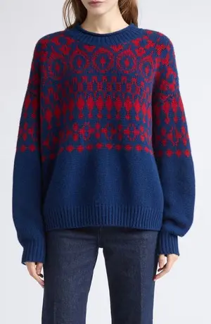 JAMIE HALLER The Fair Isle Cashmere Crewneck Sweater - Navy/red