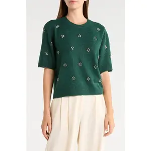 Vince Camuto Rhinestone Short Sleeve Sweater - Wise