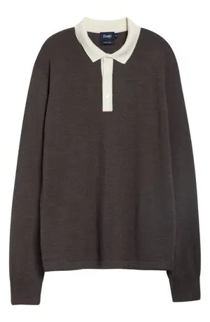 DRAKE'S Merino Wool Knit Rugby Shirt - Brown 300