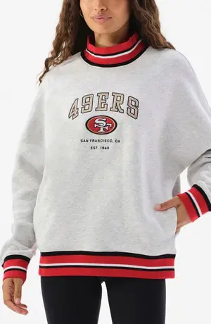 OFF SEASON Philadelphia Eagles Mock Neck Graphic Sweatshirt - Heather Grey/49ers
