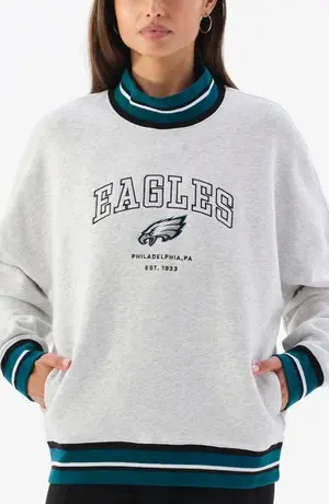 OFF SEASON Philadelphia Eagles Mock Neck Graphic Sweatshirt - Heather Grey/eagles