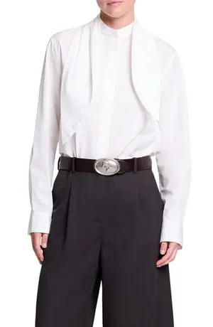 TWP Cotton Tie Neck Shirt - White