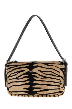 Fendi Printed Calf Hair Zip Top Shoulder Bag