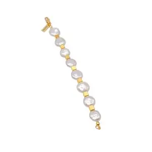 THE BULUMS Cubic Code Natural Pearl Gold Plated Bracelet